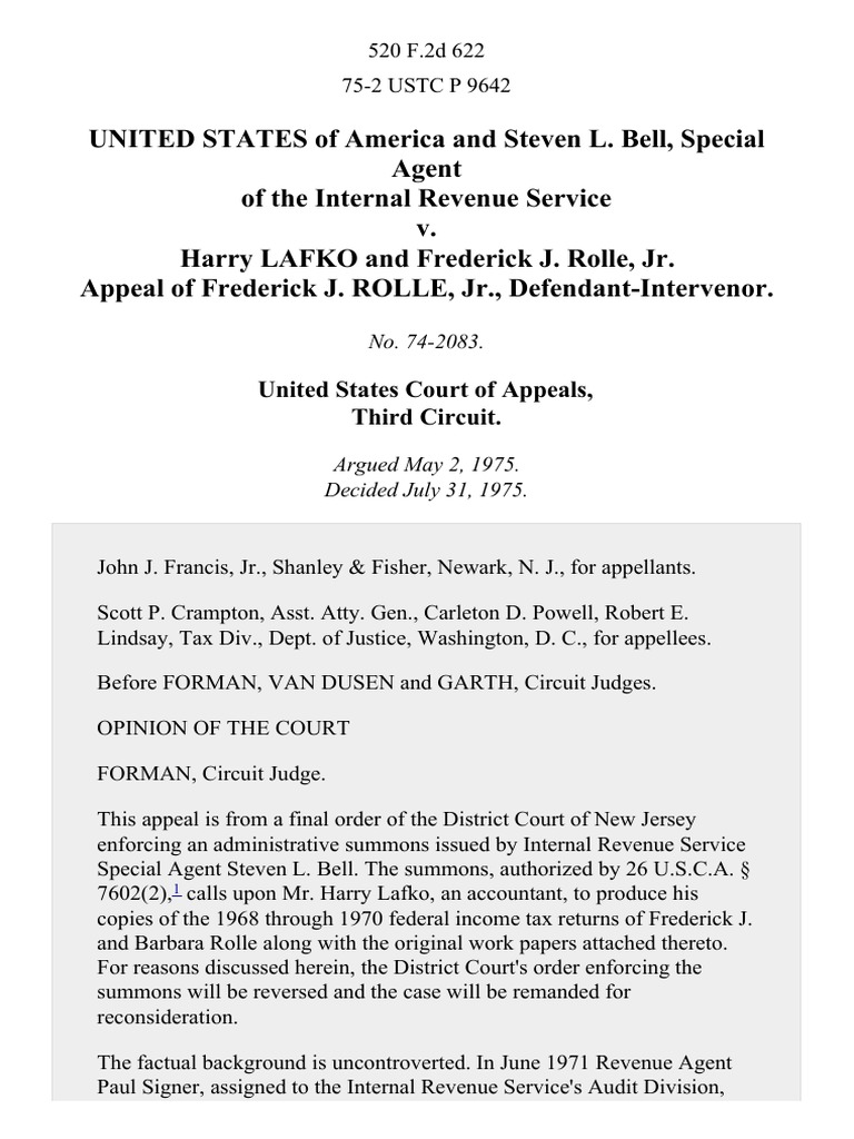 United States of America and Steven L. Bell, Special Agent of the ...