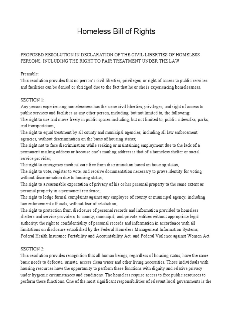 Homeless Bill of Rights | PDF | Civil Liberties | Homelessness