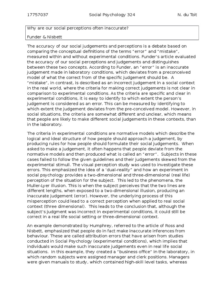 Why Are Our Social Perceptions Often Inaccurate | PDF | Experiment ...