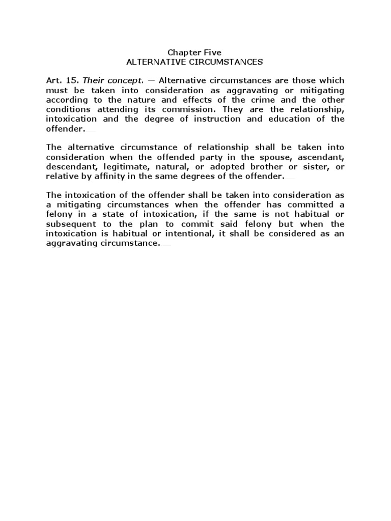 Alternative Circumstances in Criminal Law: Relationship, Intoxication ...