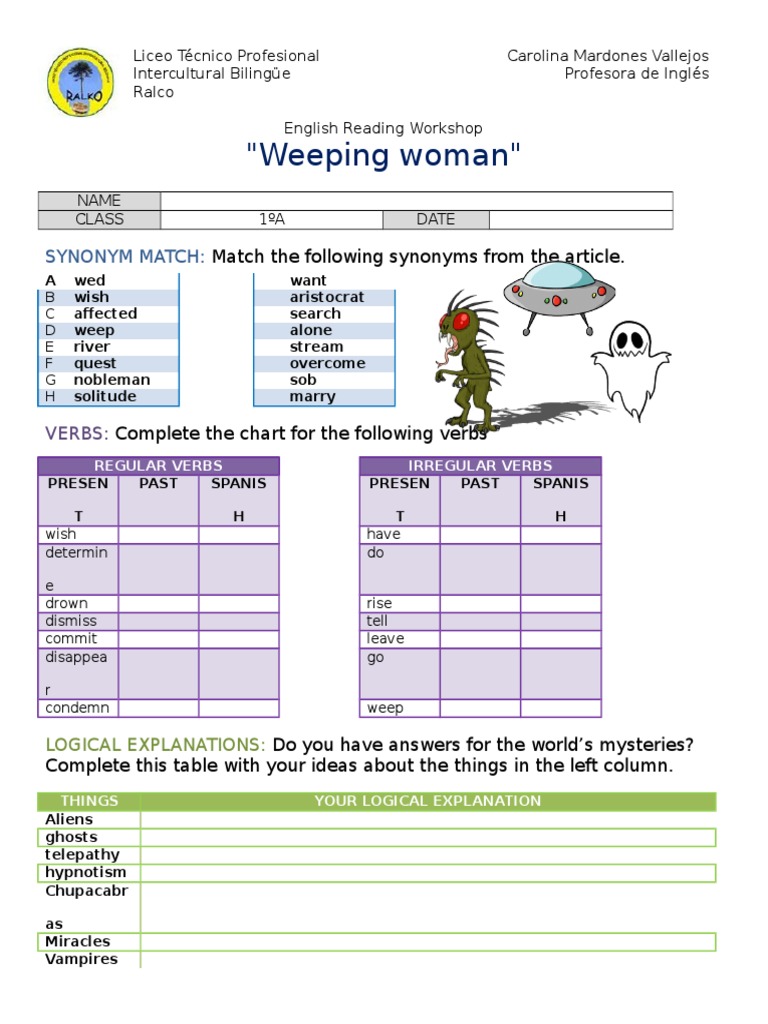 Reading Activity - The Weeping Woman La Llorona | PDF