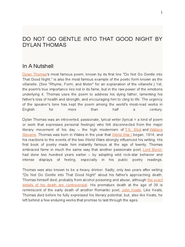 Do Not Go Gentle Into That Good Night by Dylan Thomas | Poetry | Metre ...