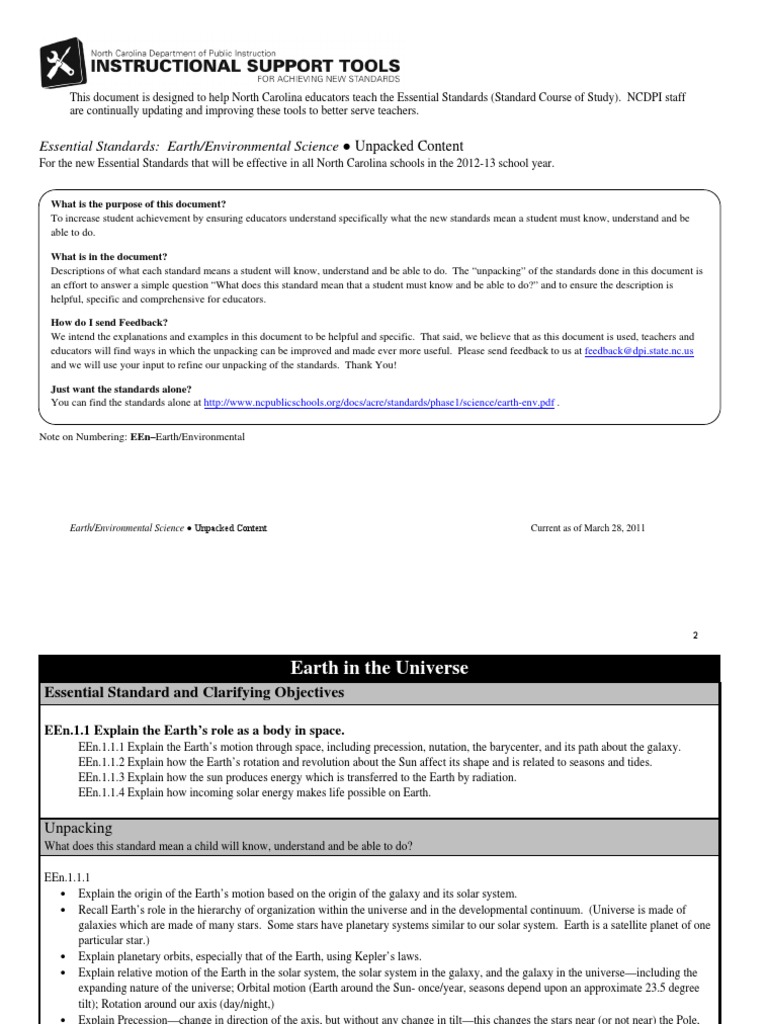 NC Earth/Environmental Science Standards | PDF | Climate Change | Earth