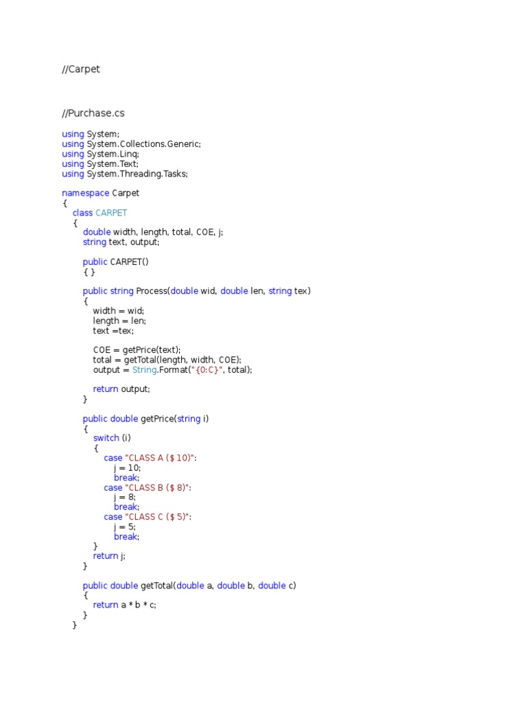 carpet: Using Using Using Using Using Namespace Class Double String Public Public String Double ...