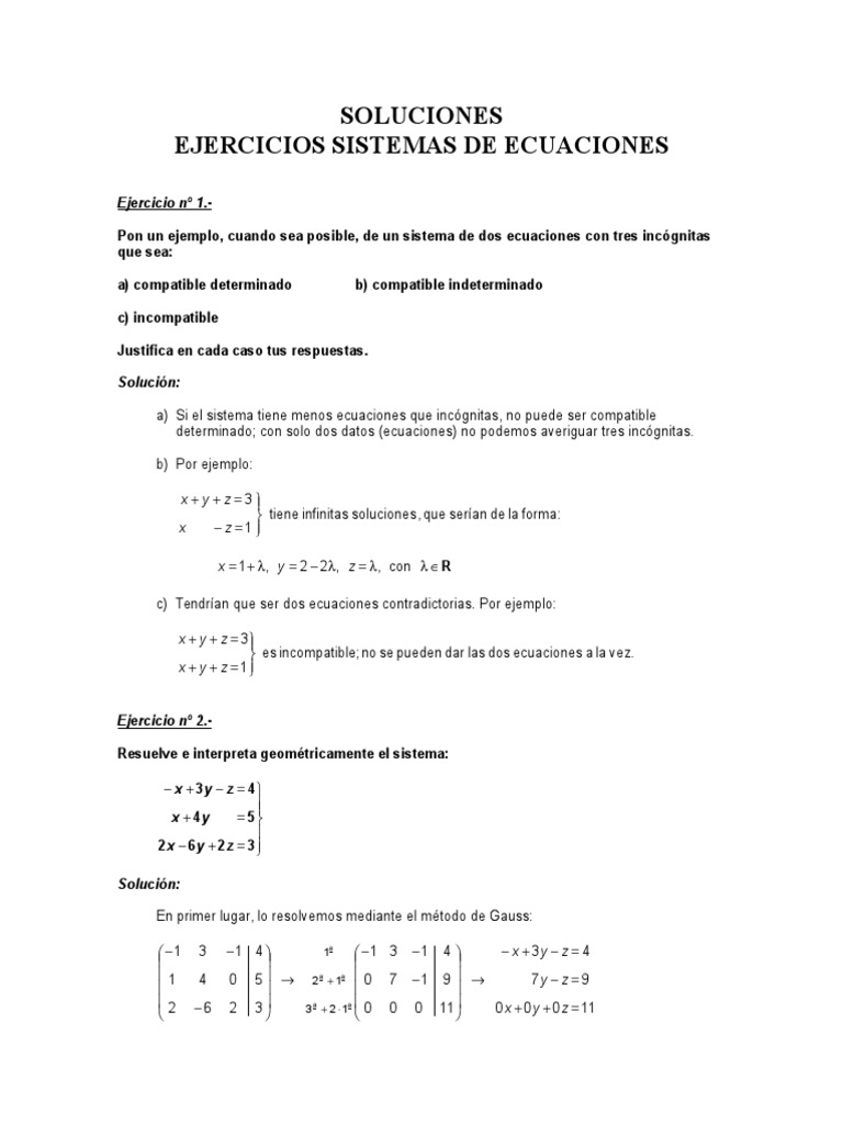 Ejercicios Resueltos de Sistema Ecuaciones | PDF | Ecuaciones | Línea (geometría)