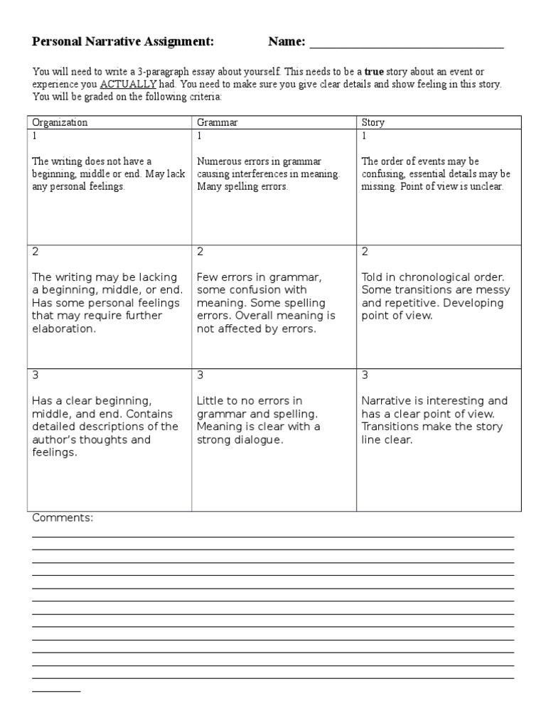 Personal Narrative Assignment 1 Week 1 | PDF