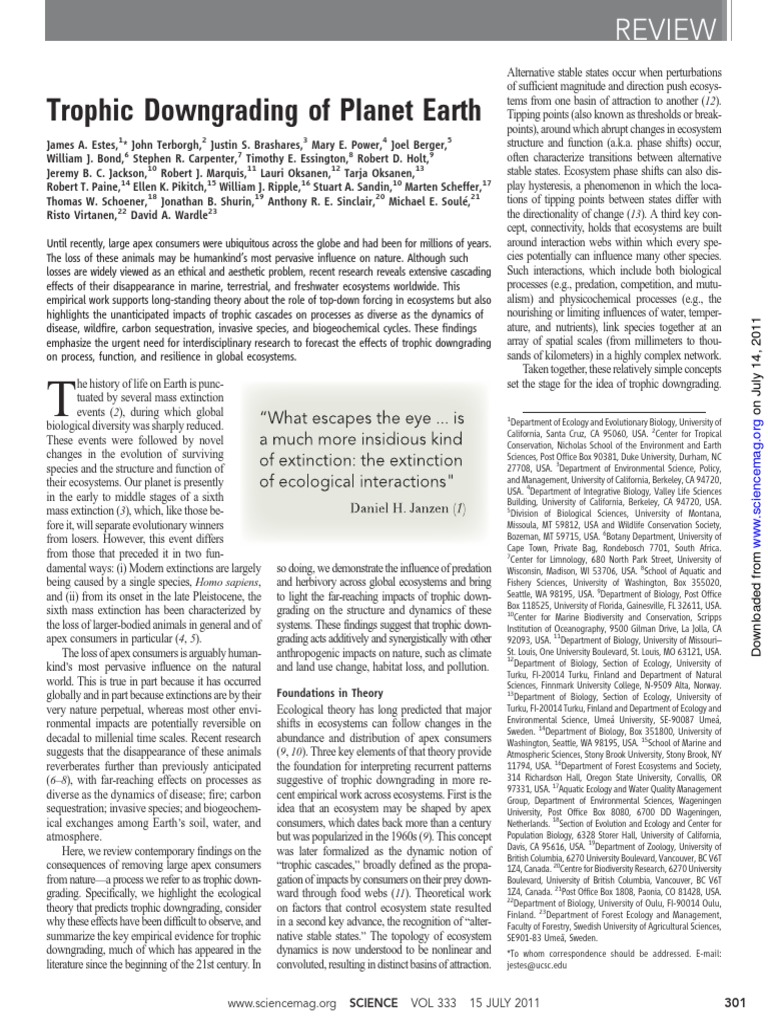 Trophic Downgrading Of Planet Earth Download Free Pdf Food Web