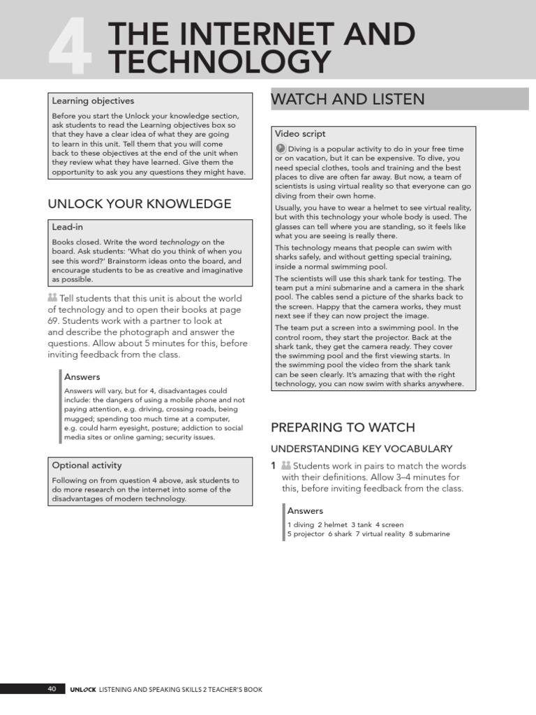 Unlock Listening and Speaking Skills 2 Teachers Book Sample Unit | PDF ...
