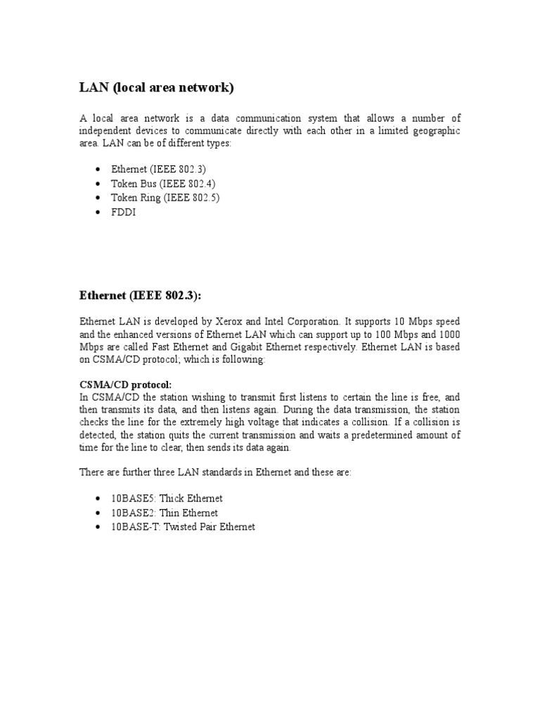 LAN (Local Area Network) : Ethernet (IEEE 802.3) | PDF | Ethernet ...