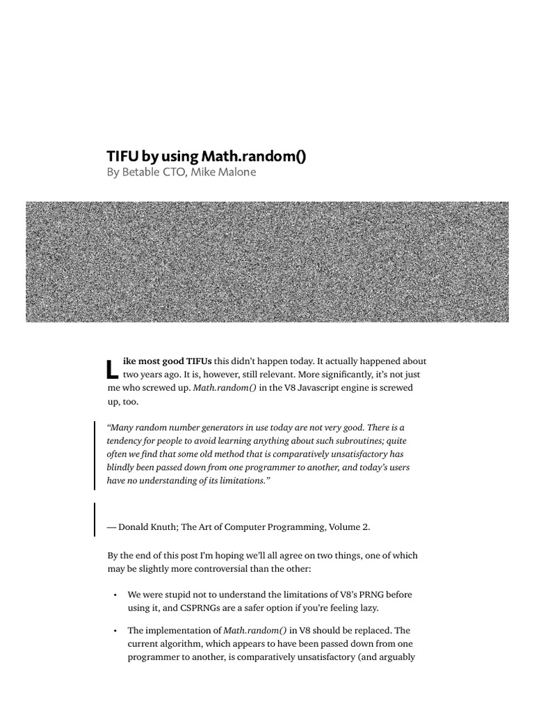 TIFU by using Math.random() in V8 | PDF | Randomness | Statistical Theory
