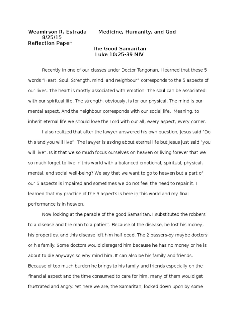 Weamirson R. Estrada Medicine, Humanity, and God 8/25/15 Reflection ...