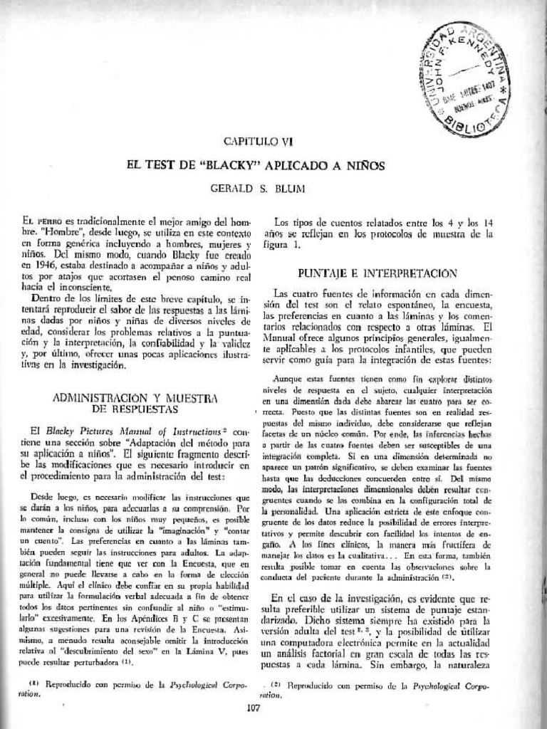 TEST DE CUADROS NIÑOS Cap 6 - TEST DE BLACKY (BLUM) | PDF