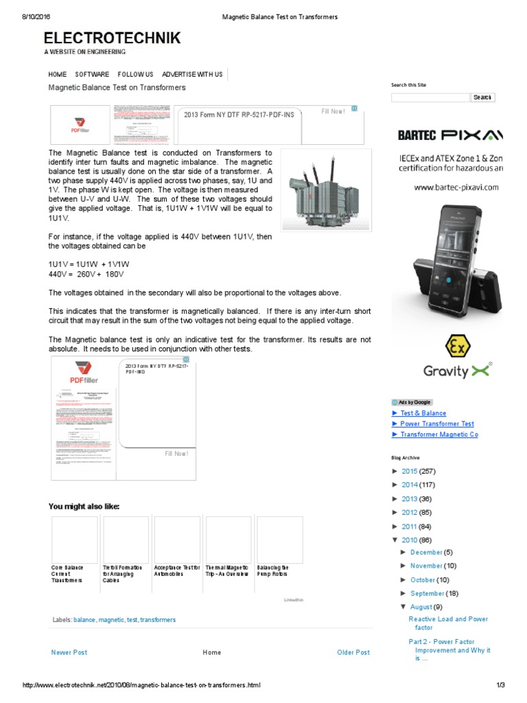 Magnetic Balance Test for Transformers | PDF | Transformer | Voltage
