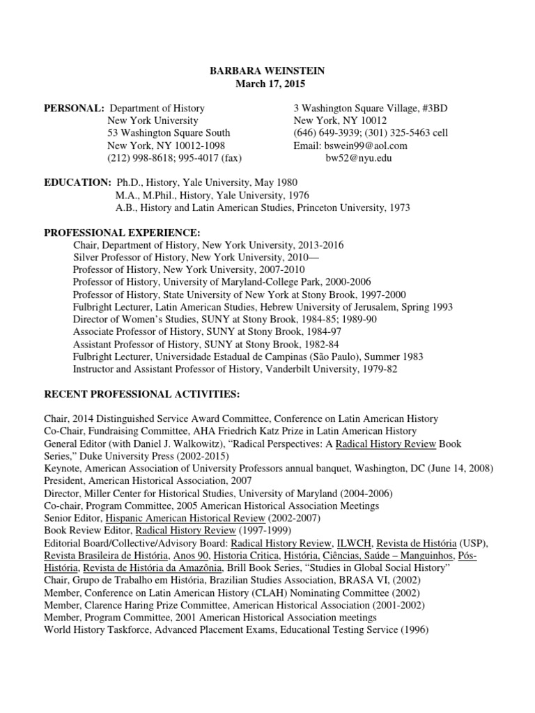 B Weinstein CV June 2015 | PDF | Brazil | São Paulo