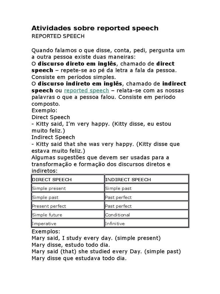 Atividades Sobre Reported Speech | PDF
