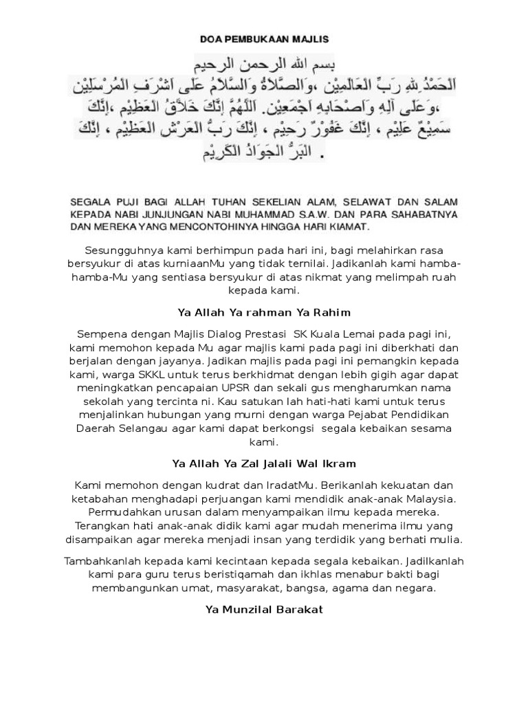 Doa Pembuka Majlis | PDF