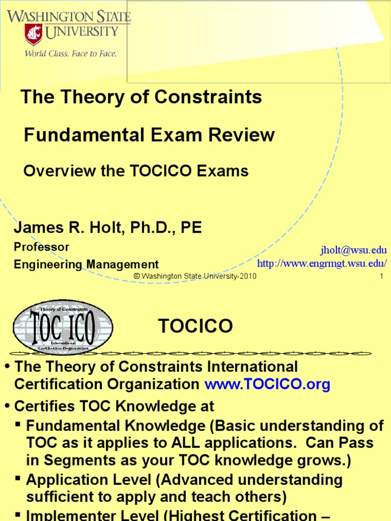 Fundamental Exam Review The Theory of Constraints: Overview The TOCICO Exams | PDF | Project ...