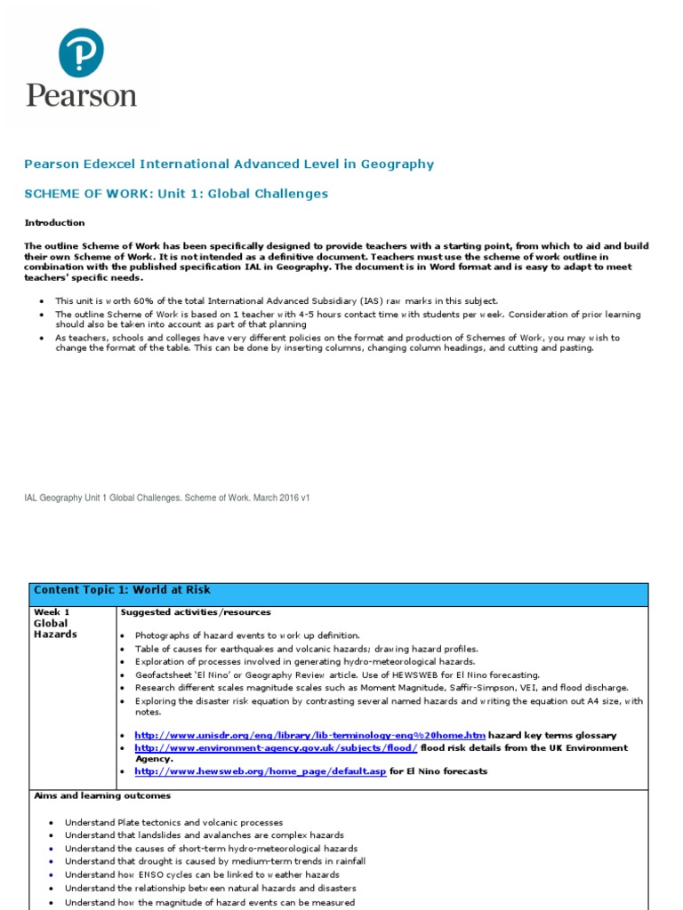 Pearson Edexcel International Advanced Level in Geography SCHEME OF ... Pearson Edexcel International Advanced Level in Geography SCHEME OF ...