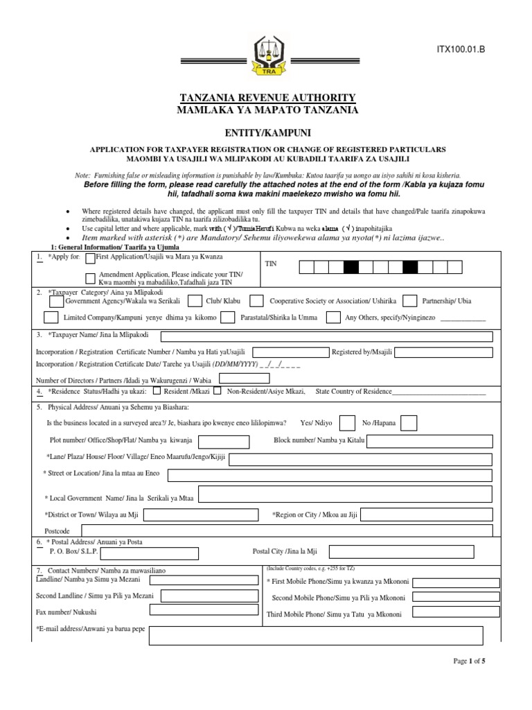 Fomu Ya Tin Number Kampuni | Address (Geography) | Government Finances