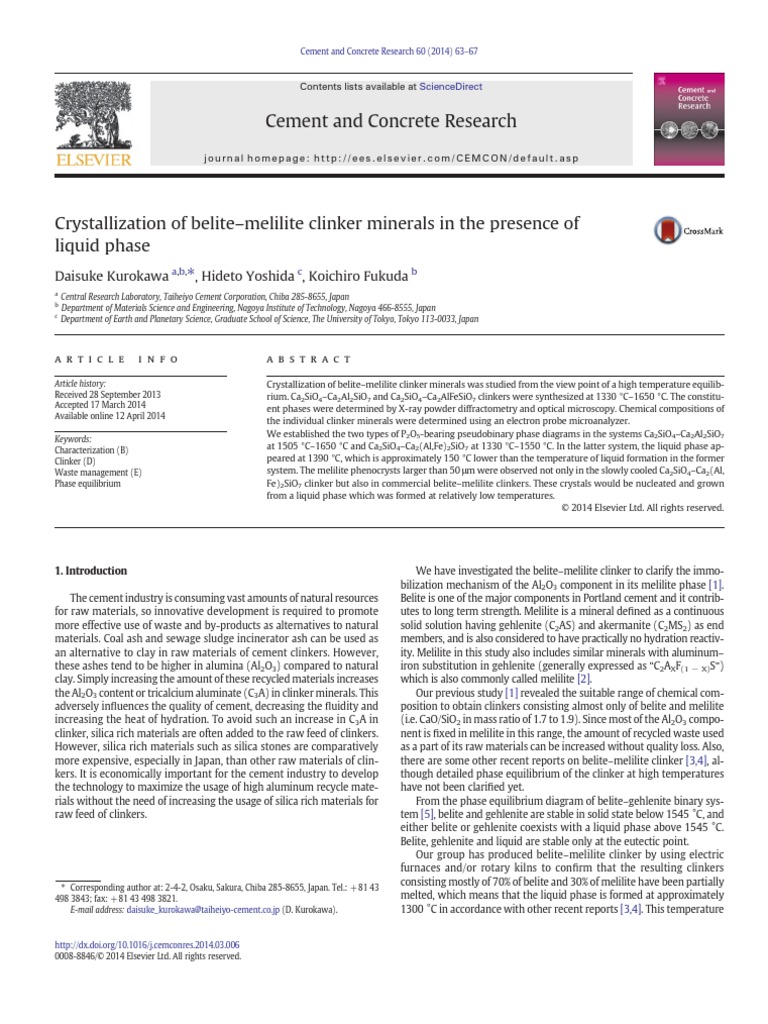 Crystallization of Belite - Melilite Clinker Minerals in The Presence ...