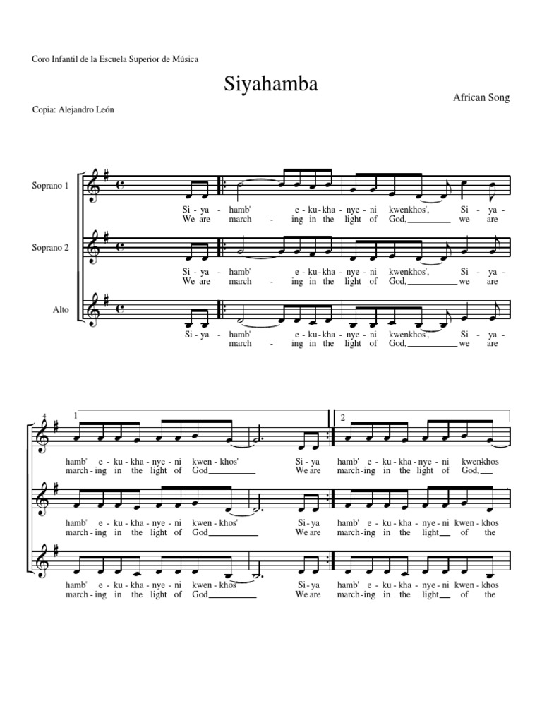 Siyahamba - Cancion Africana 3 Voces | PDF