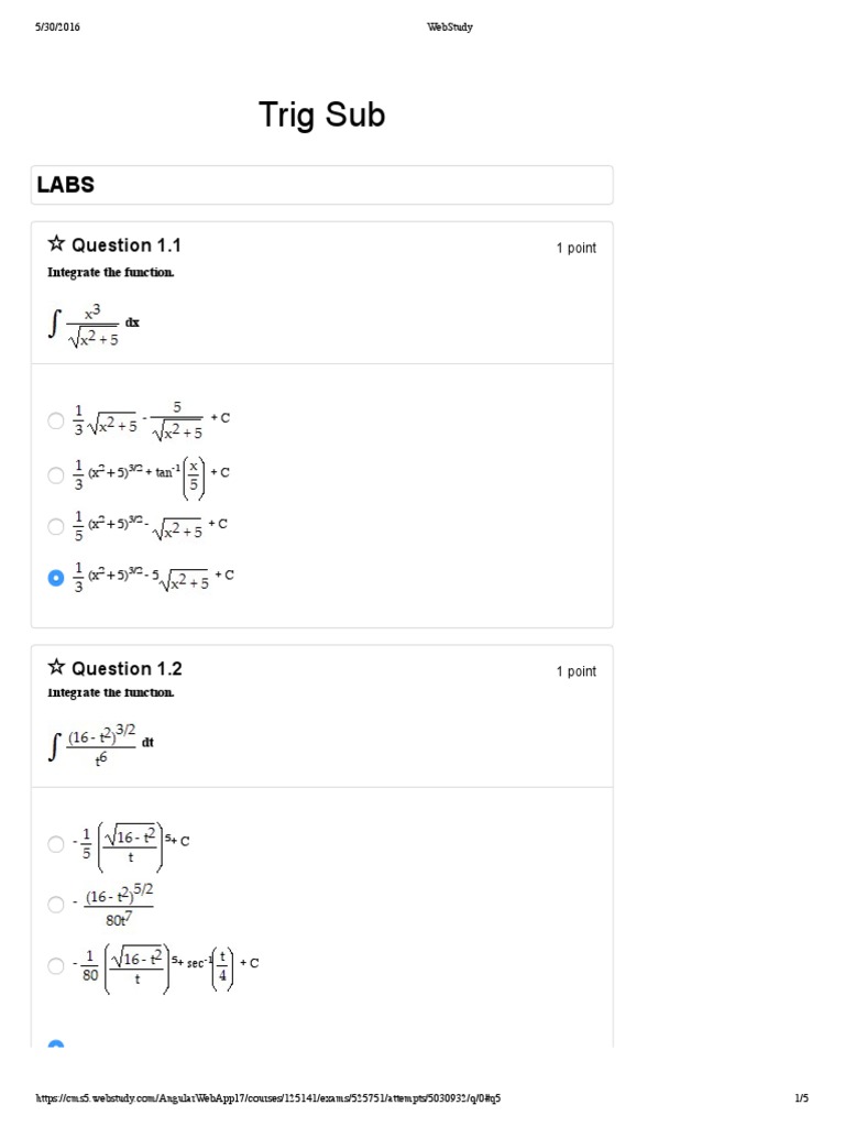 Trig Sub: Question 1.1 | PDF
