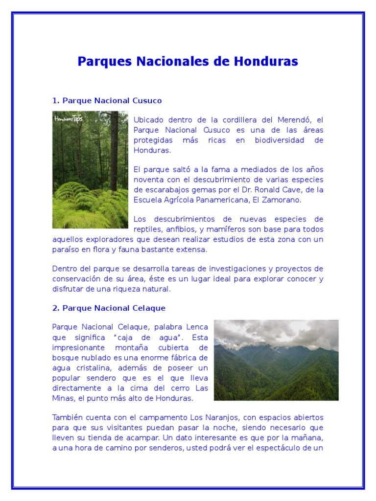 Parques Nacionales de Honduras: Guía Completa | PDF | Arrecife de coral ...