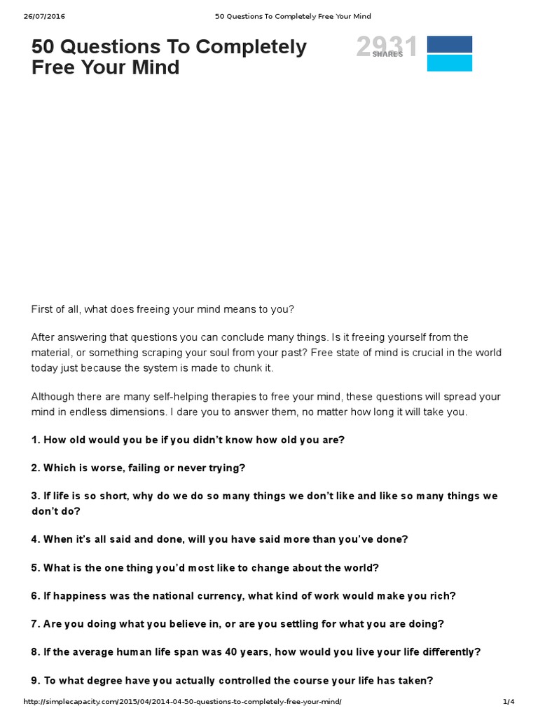 50 Questions to Free Your Mind | PDF | Mind