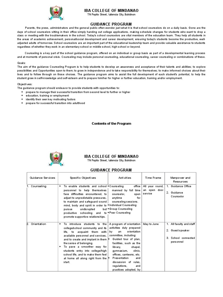 Guidance Program School Counselor Leadership