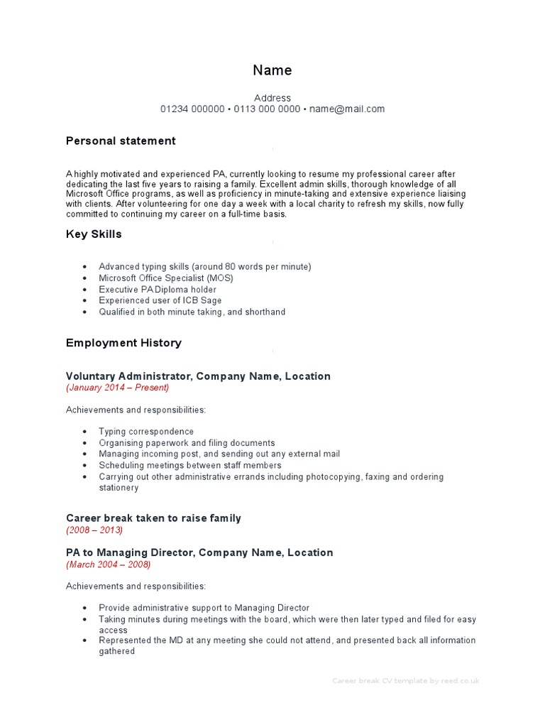 Resume After Career Break for Family | PDF | Computing | Computing And ...