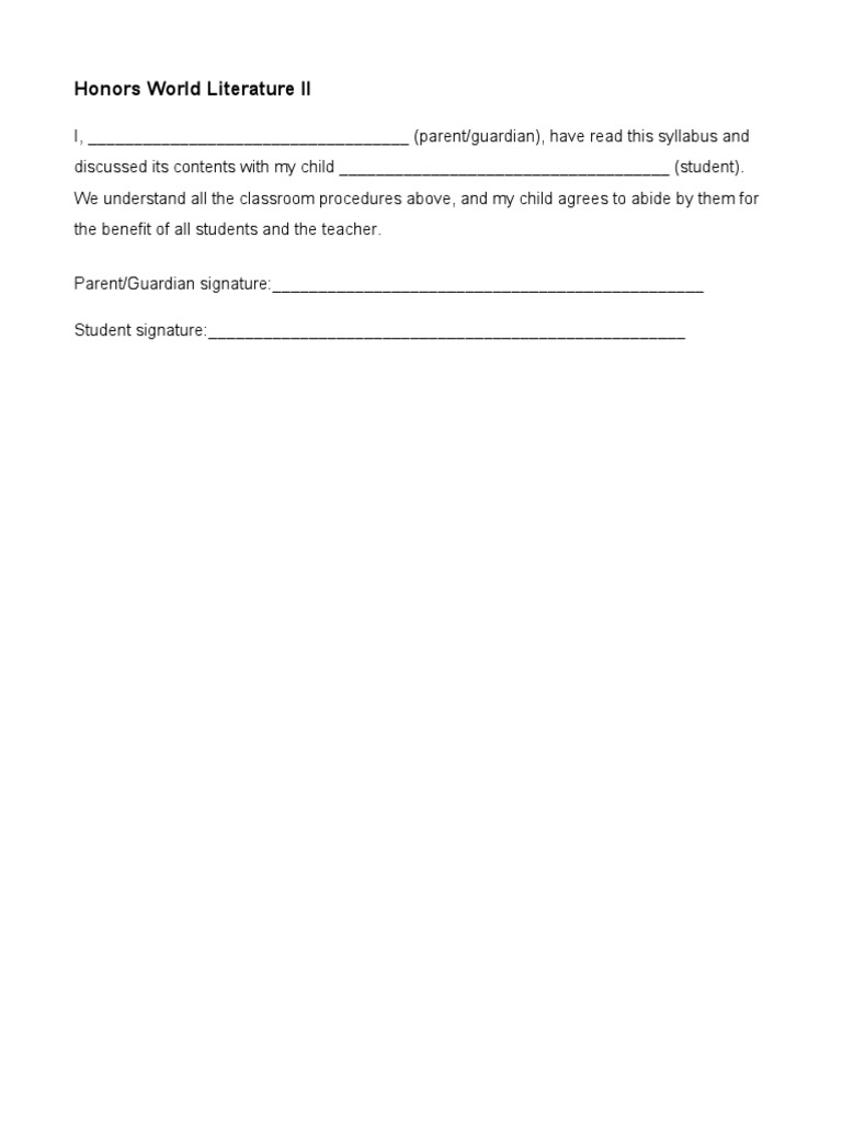 Honors World Literature II Syllabus | PDF