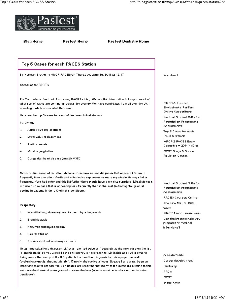 Top 5 Cases For Each PACES Station | PDF | Neurology | Nephrology