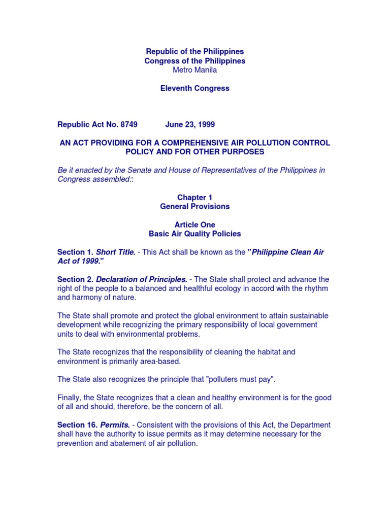 RA 8749 Clean Air Act | Emission Standard | Air Pollution