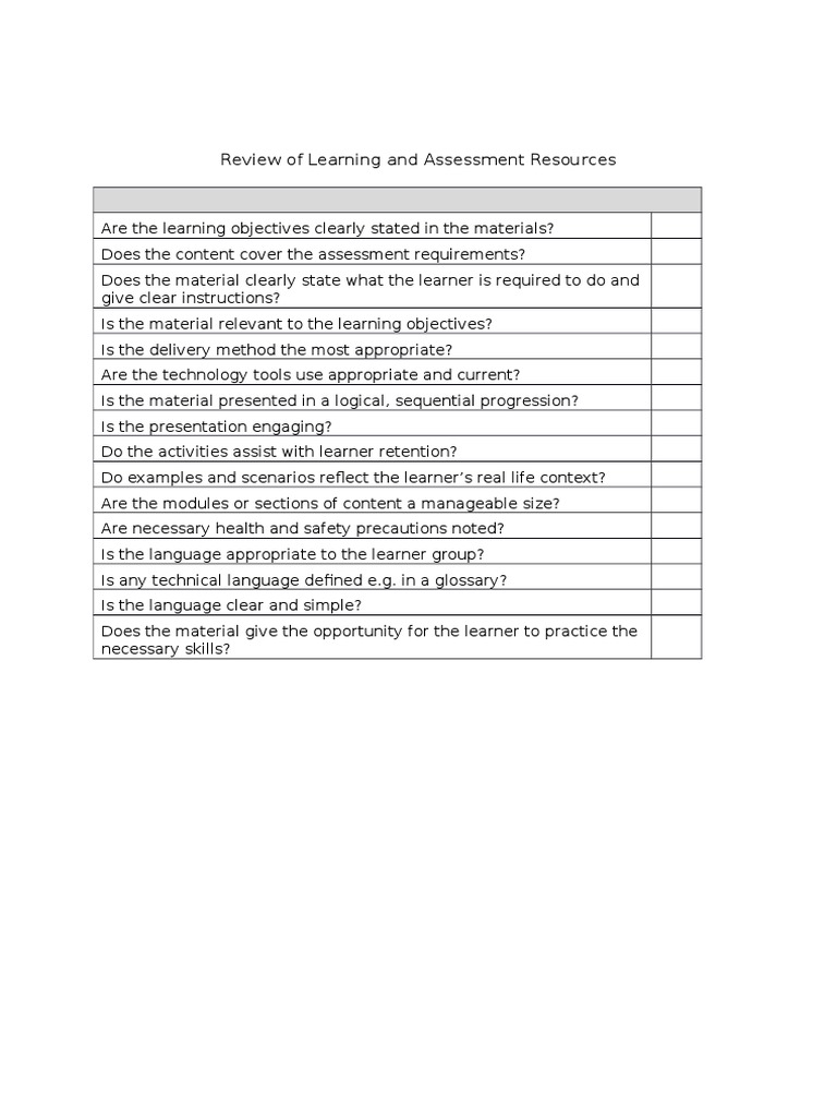 Resource Review Checklist | PDF