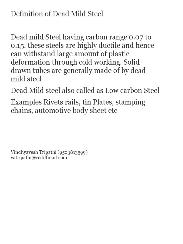 Dead Mild Steel: Definition and Examples | PDF | Technology & Engineering