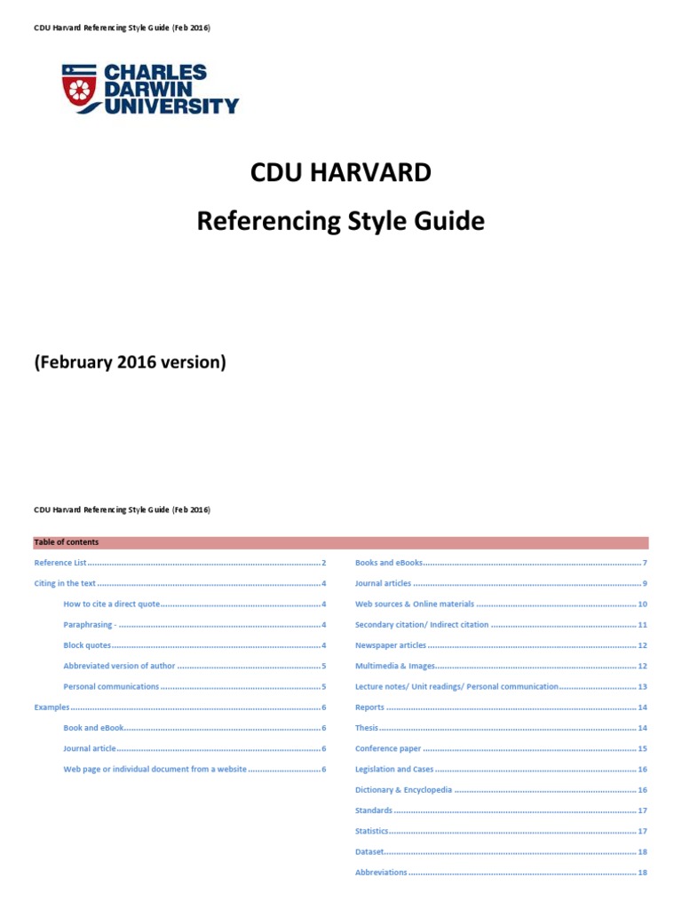 CDU Harvard: Referencing Style Guide | PDF | Citation | Bracket