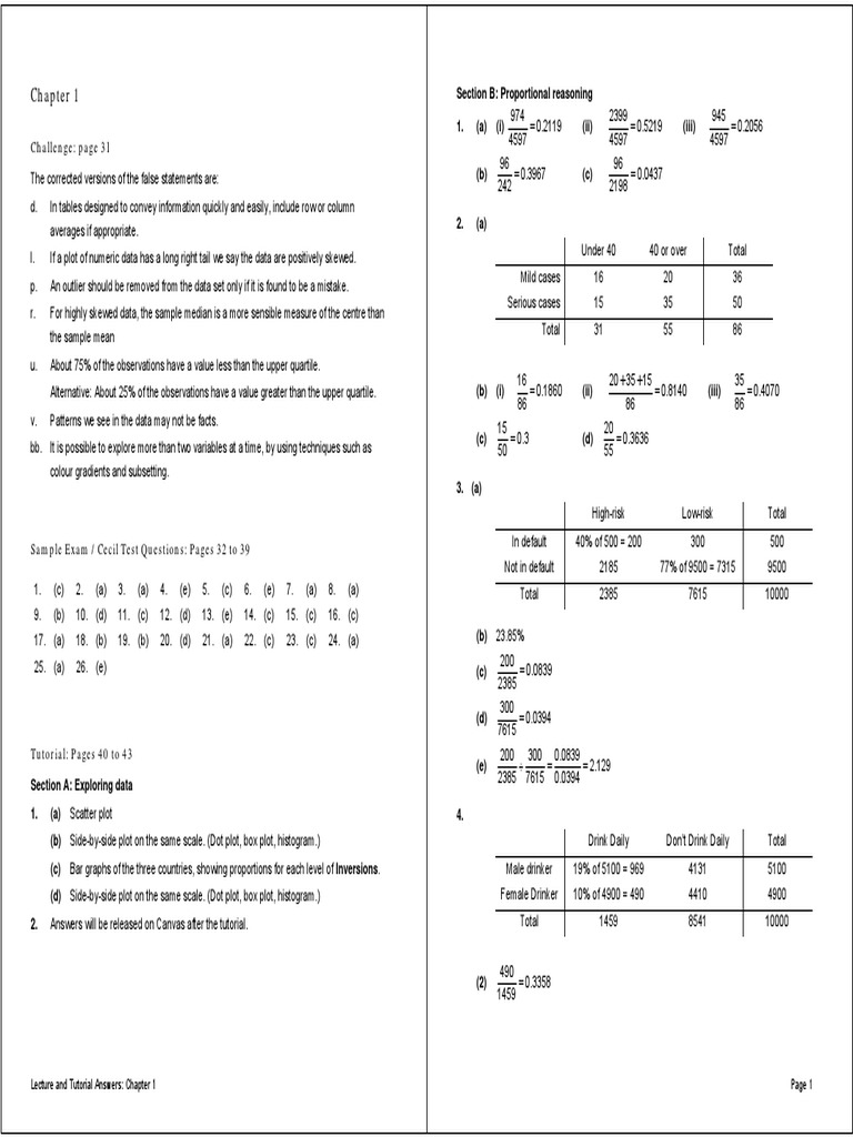 Lecture and Tutorial Answers | PDF | Confidence Interval | P Value