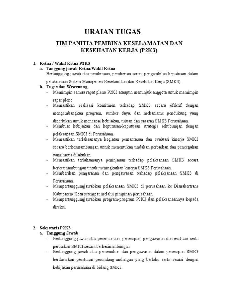 Uraian Tugas P2K3 | PDF