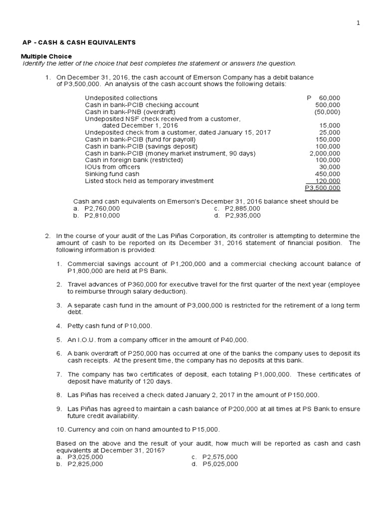 AP - Cash & Cash Equivalents | PDF | Transaction Account | Deposit Account