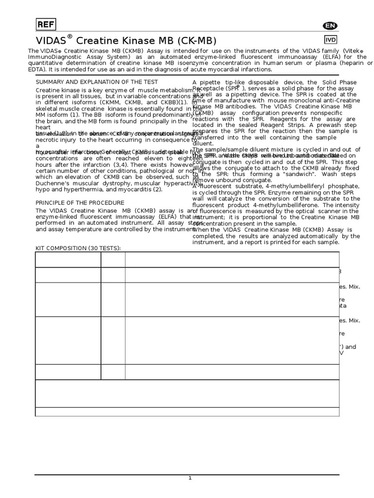 30 421-01 VIDAS Creatine Kinase MB (CK-MB) | PDF | Assay | Immunoassay