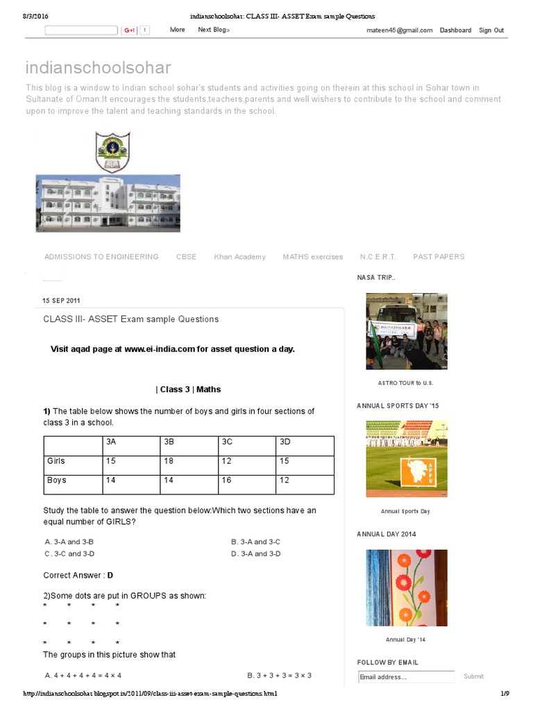 Indianschoolsohar: CLASS III ASSET Exam Sample Questions | PDF | Leisure