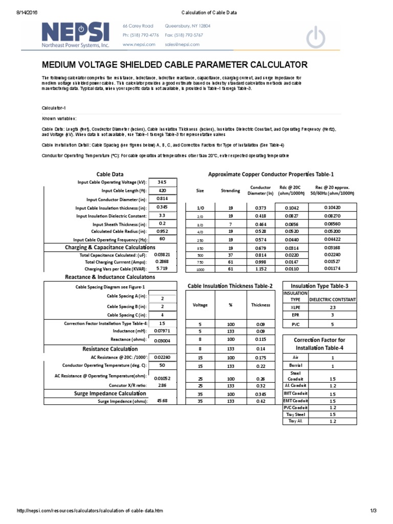 Medium Voltage Cable Calculator | PDF | Coaxial Cable | Electrical ...