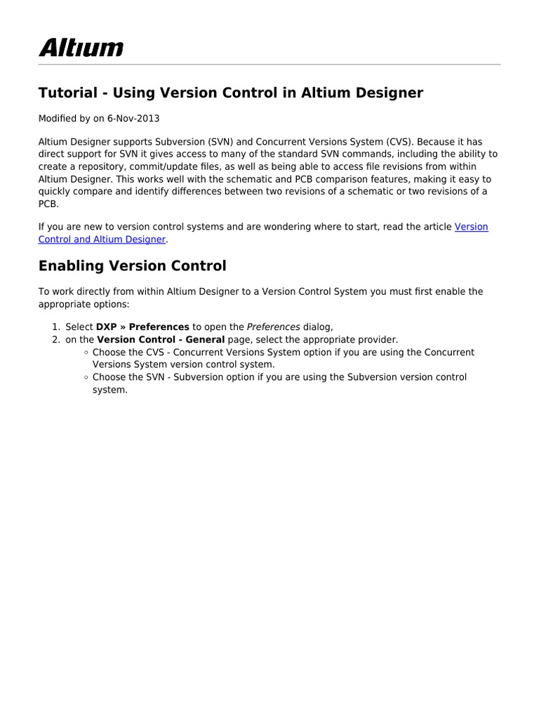 Online Documentation For Altium Products - Tutorial - Using Version Control in Altium Designer ...