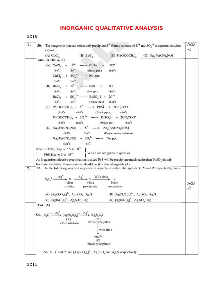 Inorganic Qualitative Analysis | PDF