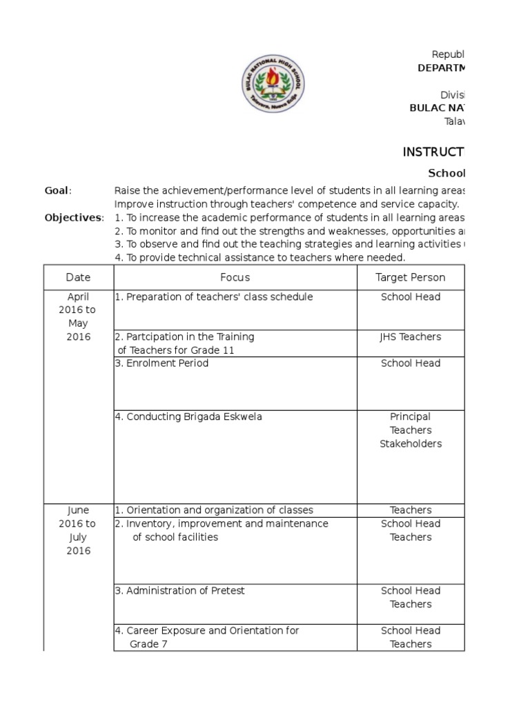 Supervisory Plan Sample | Teachers | Test (Assessment)