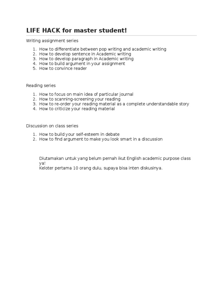 LIFE HACK For Master Student | PDF | Writing | Human Communication
