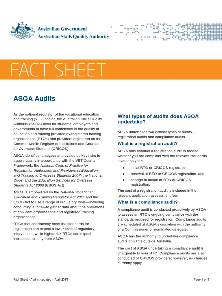 What Types of Audits Does ASQA Undertake? | PDF