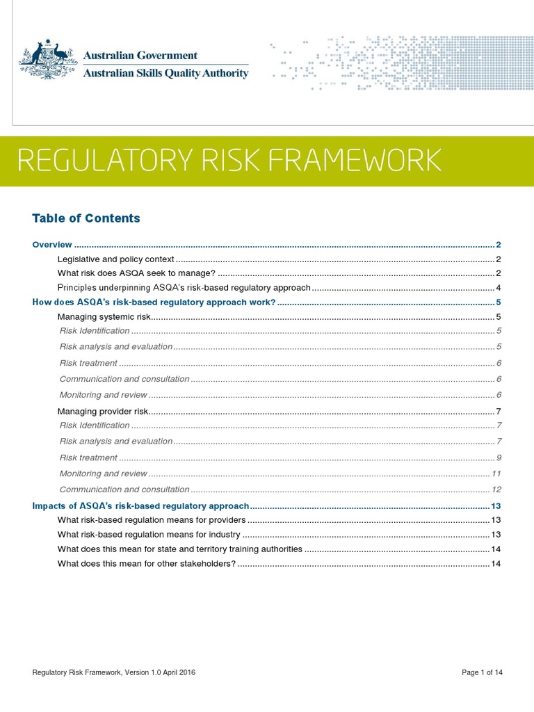 ASQA Regulatory Risk Framework PDF | PDF | Vocational Education | Risk