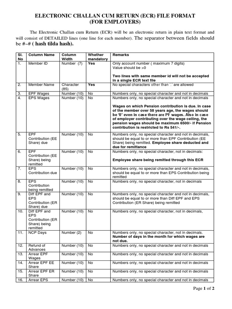 ECR File Format Guide for Employers | PDF | Comma Separated Values ...