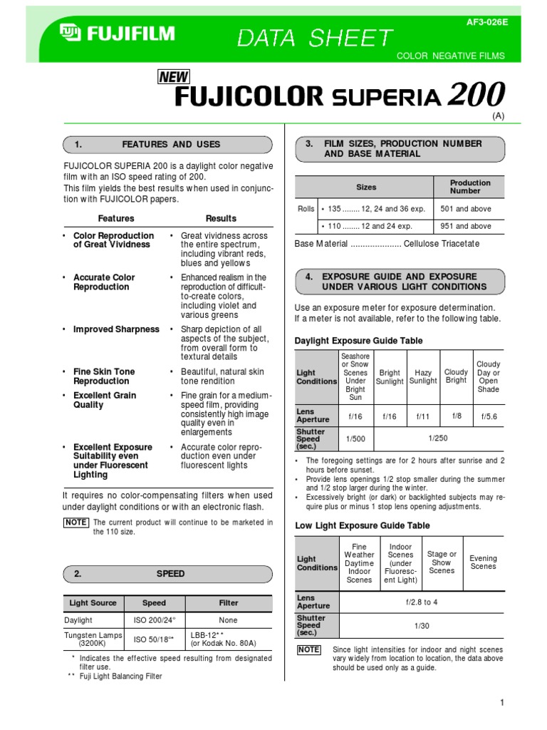 Fujicolor Superia 200 Film Overview | PDF | Exposure (Photography ...